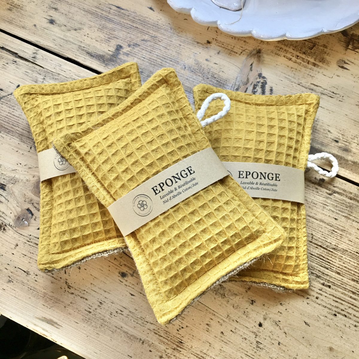 Eponge Lavable Nid D'Abeille Curry/Jute Naturel Recyclé | L'Atelier De ...